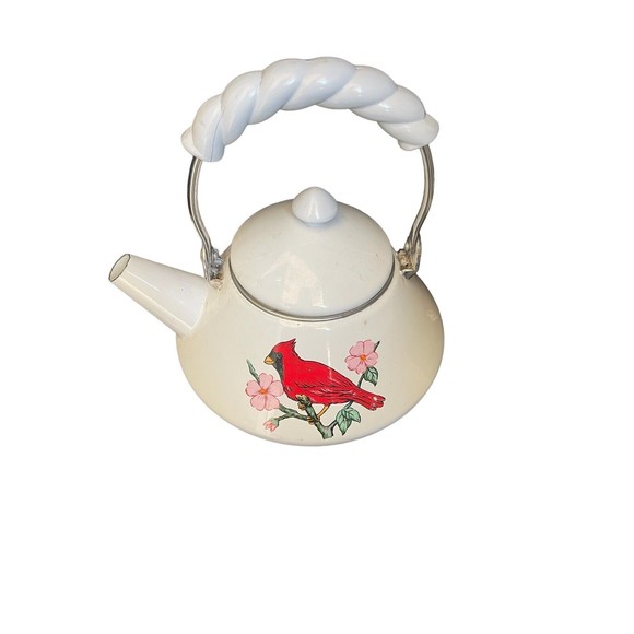 Vintage | Accents | Vintage White With Cardinals Tea Kettle | Poshmark